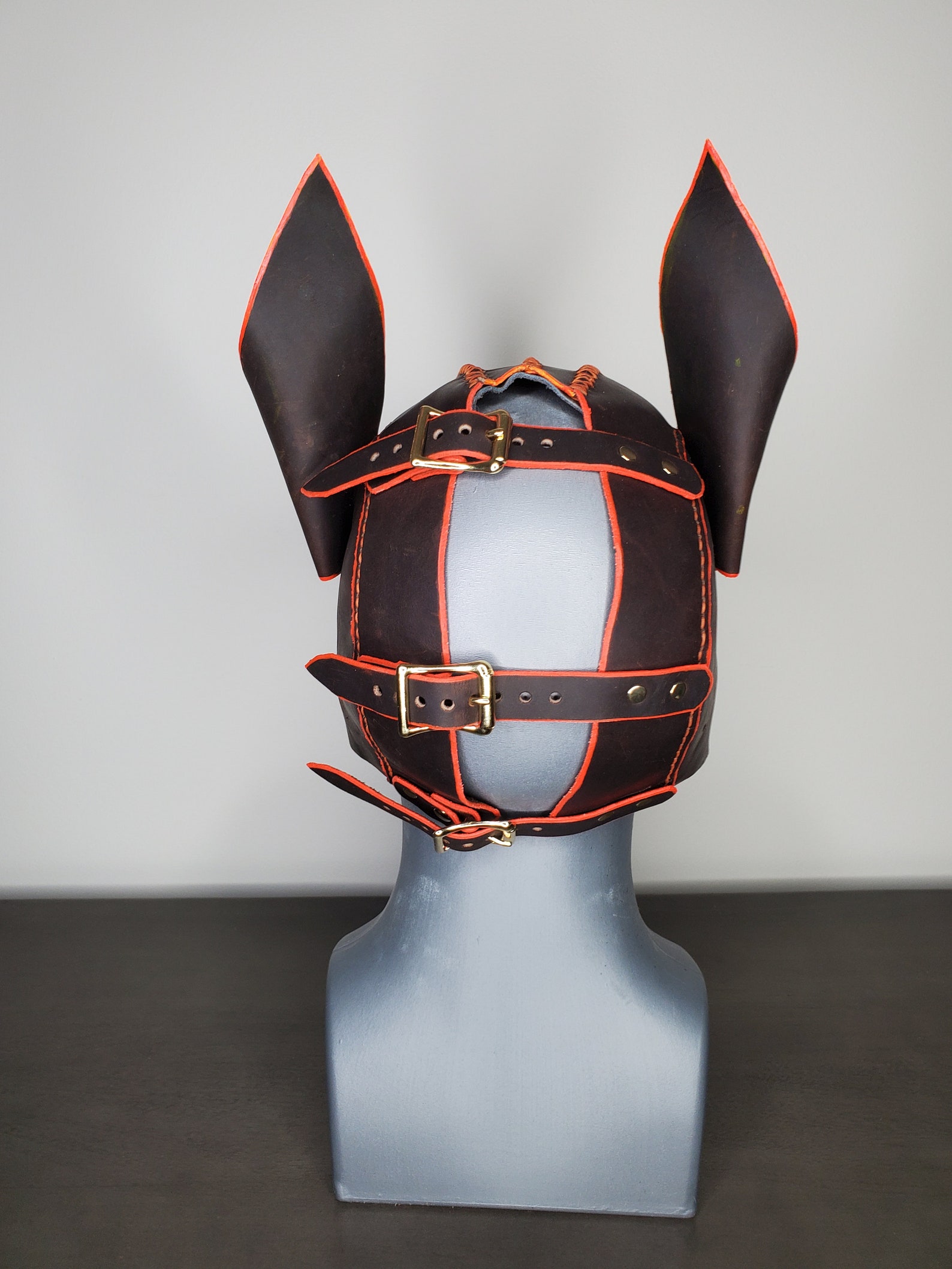 Specialty Leather Pup Hood - Orange and Dark Chocolate - Etsy