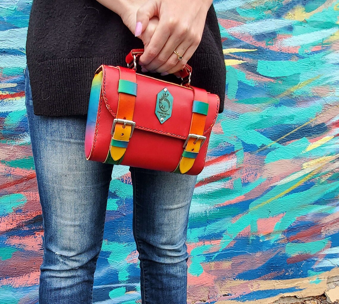 LGBTQ+ Pride Leather Sweetheart Satchel Purse - Rainbow Gradient Straps ...