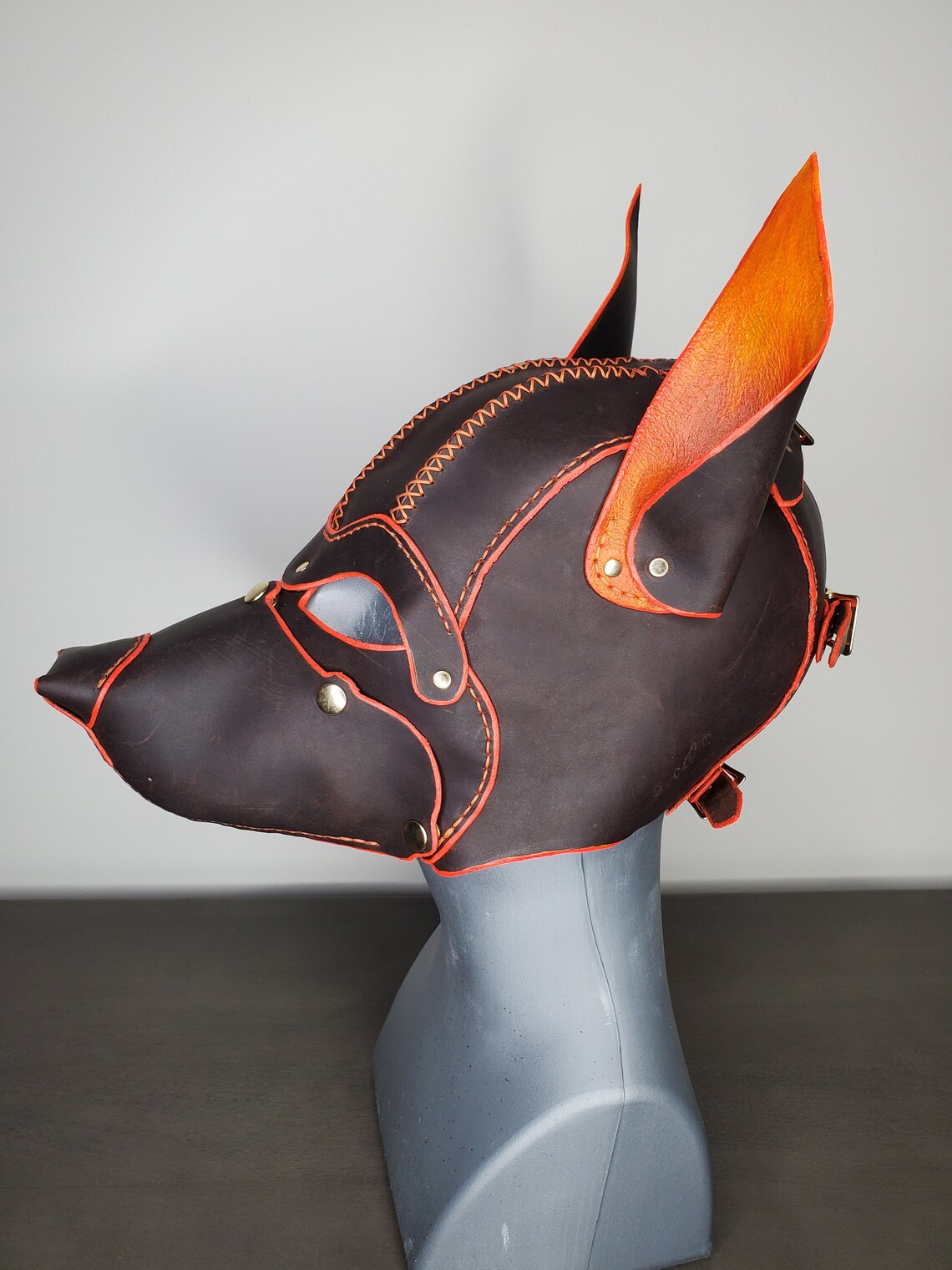 Specialty Leather Pup Hood - Orange and Dark Chocolate - Etsy