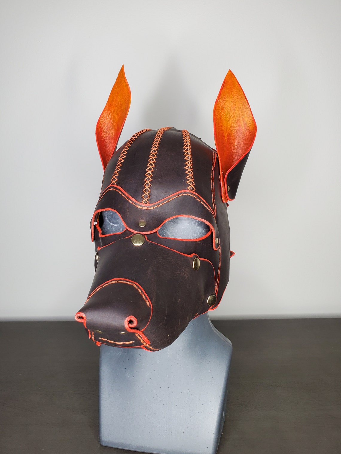 Specialty Leather Pup Hood - Orange and Dark Chocolate - Etsy