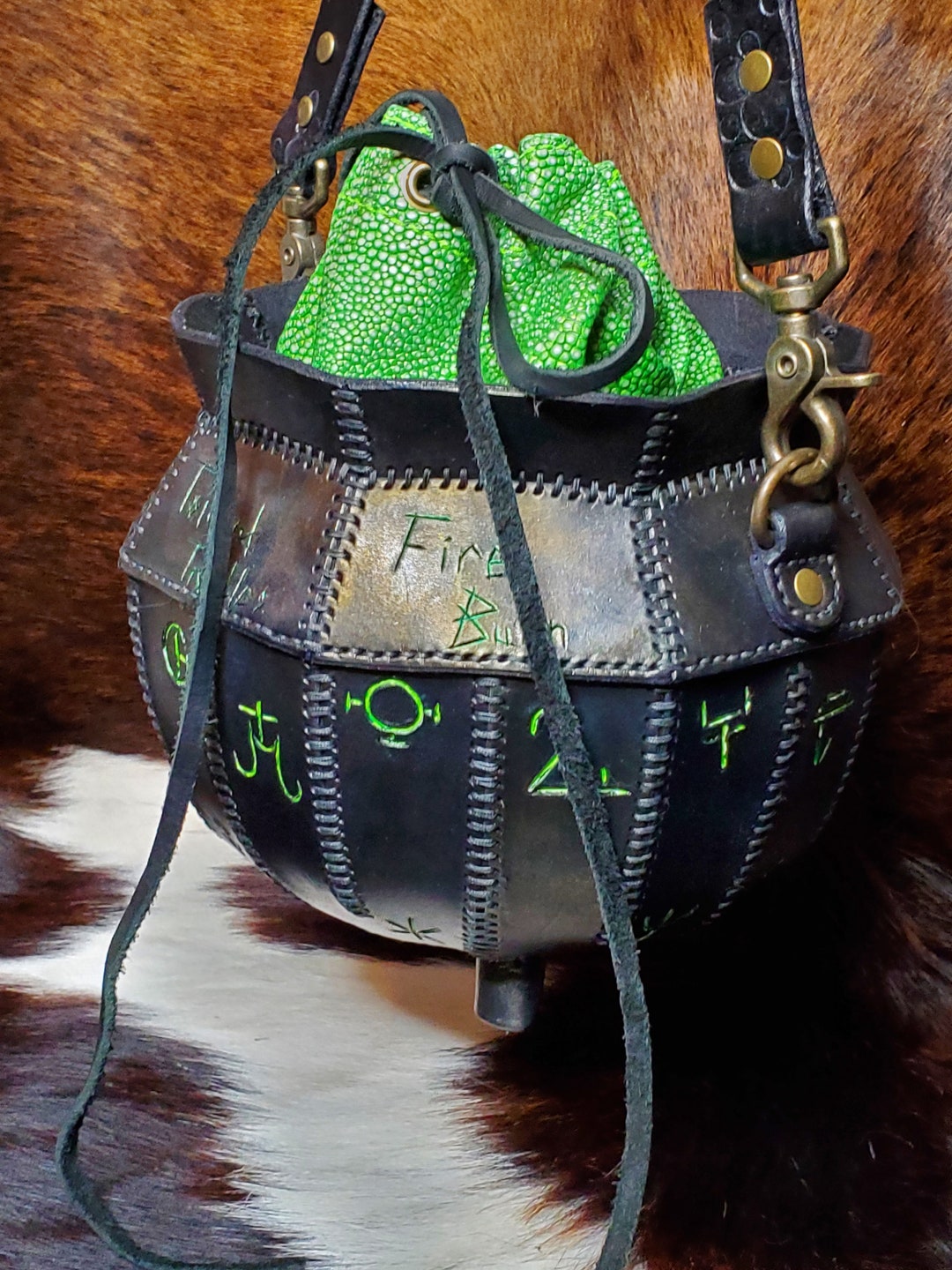 Leather Cauldron Bag Handmade Veg-tan Leather Hand-carved - Etsy