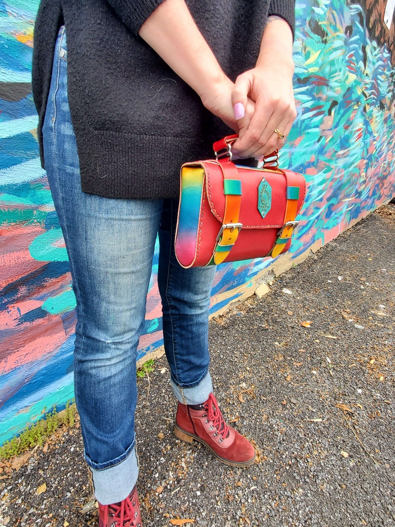 LGBTQ+ Pride Leather Sweetheart Satchel Purse - Rainbow Gradient Straps ...