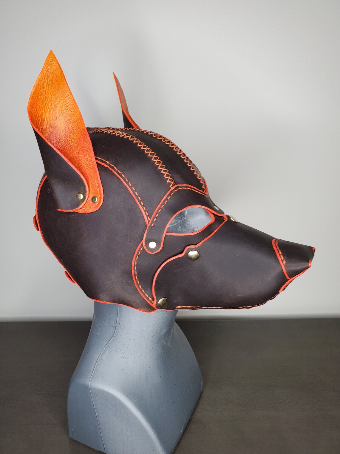 Specialty Leather Pup Hood - Orange and Dark Chocolate - Etsy