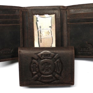 Fire Fighter Embossed Trifold Wallet - Crazy Horse Leather - Etsy