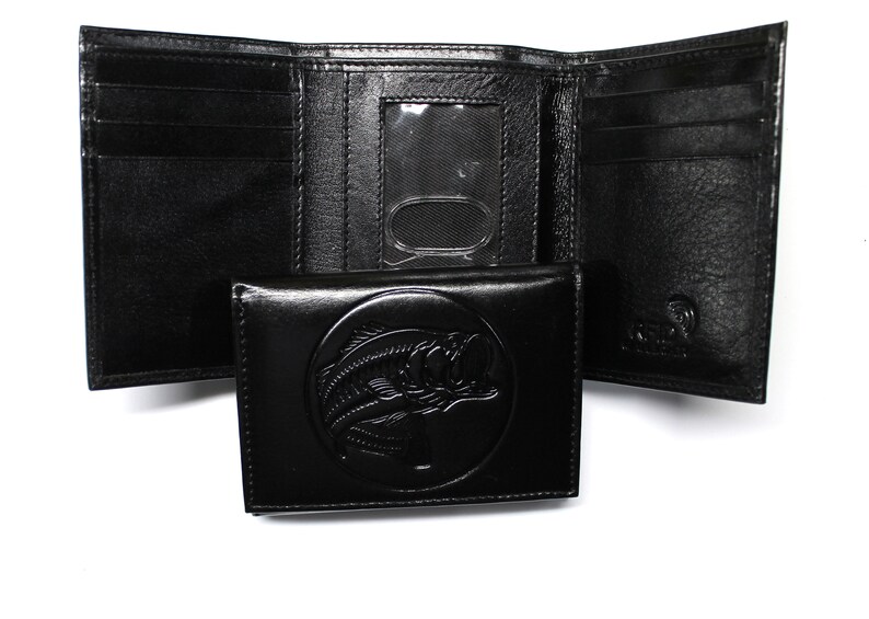 Bass Fishing Trifold Wallet Black Leather Embossed - Etsy