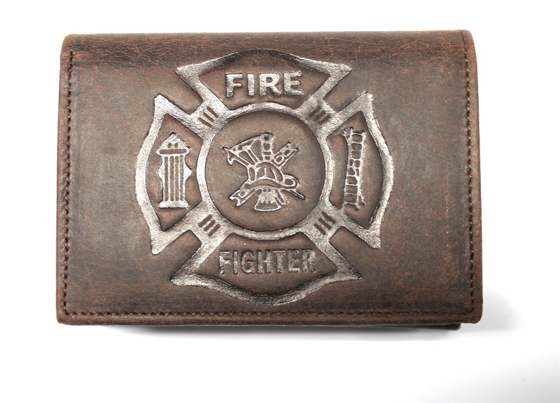 Fire Fighter Embossed Trifold Wallet - Crazy Horse Leather - Etsy