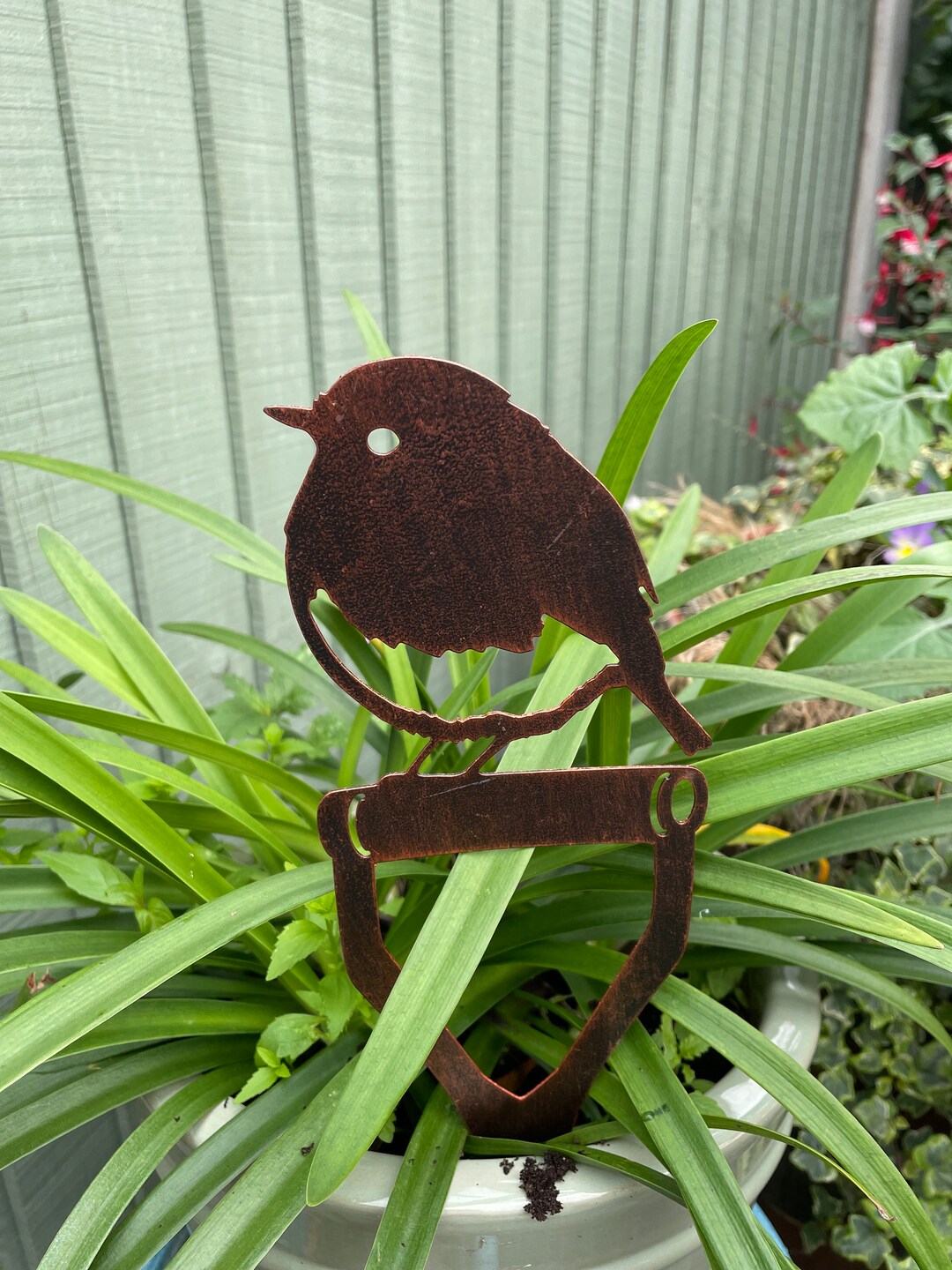 Metal Robin on a Handle Bird Lovers Gift Gardeners Gift Plant Pot ...