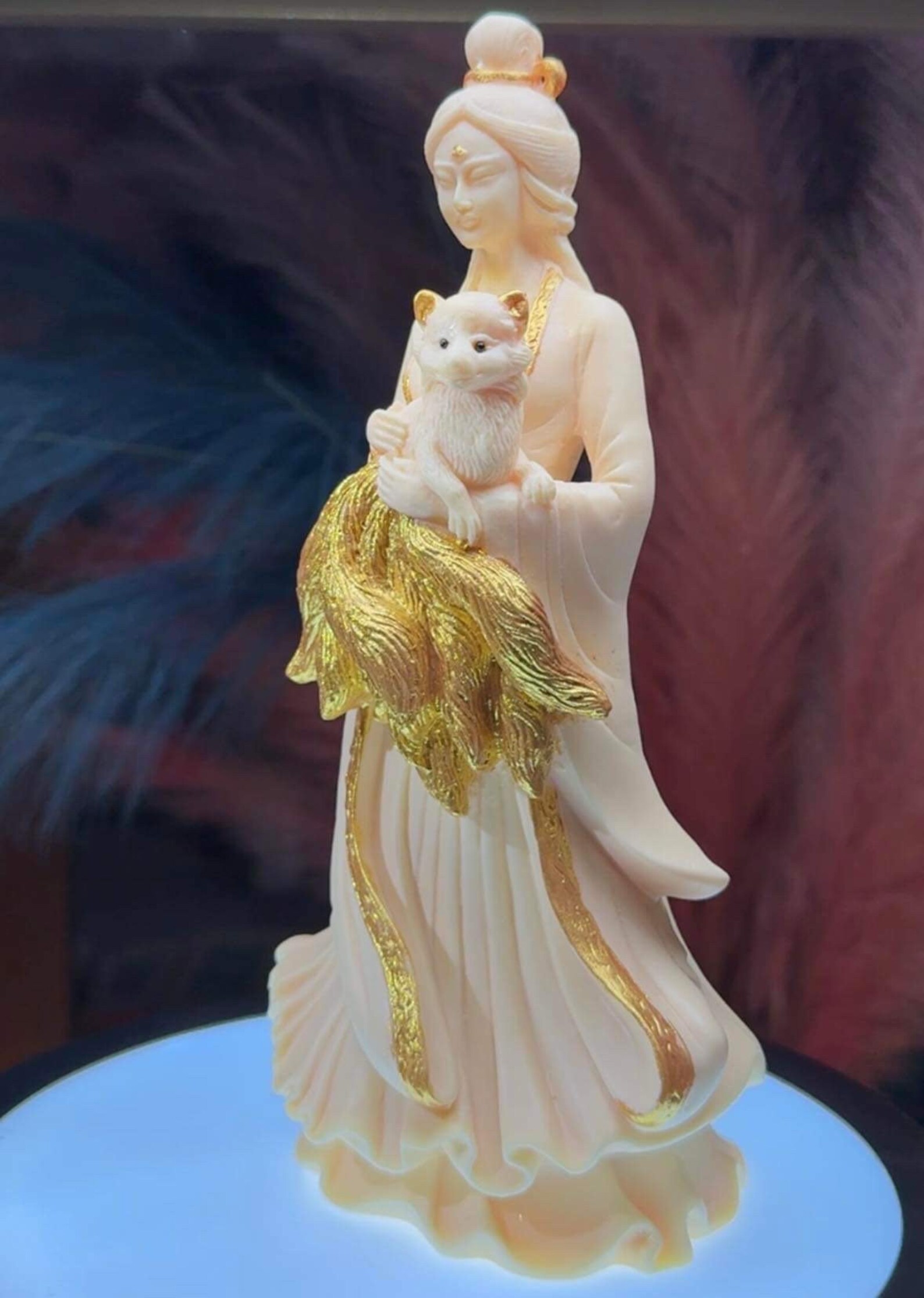 Nine-tailed Fox Goddess Fairy Natural Ivory Fruit Carved Tagua Nut ...