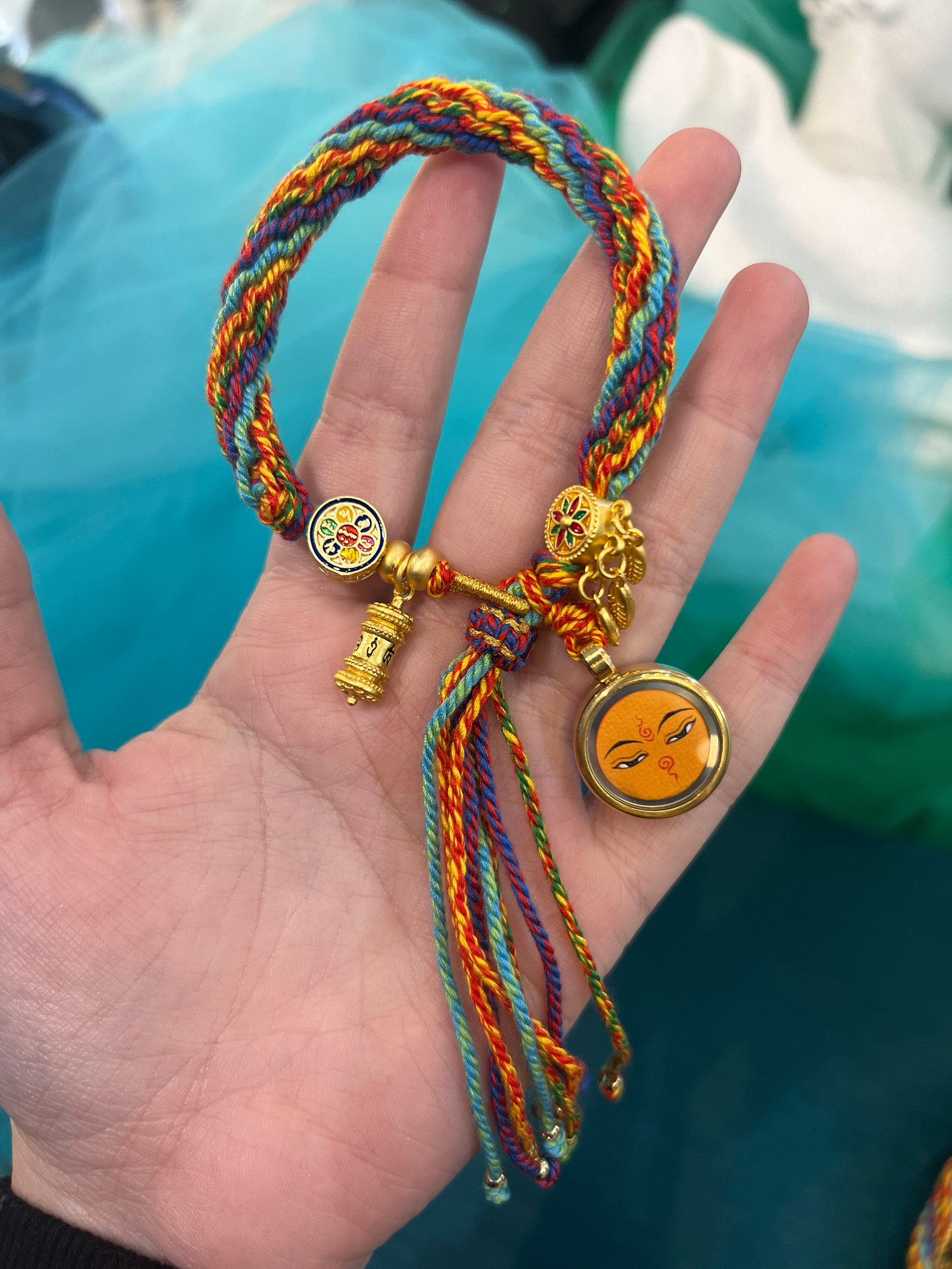 Tibetan Five God of Wealth Thangka Luck Braid String Bracelet 13-18cm ...