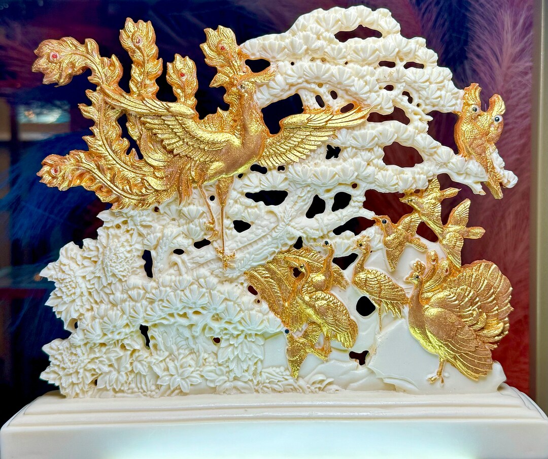 Phoenix King of Birds Statue Natural Ivory Fruit Carved Tagua Nut Ivory ...