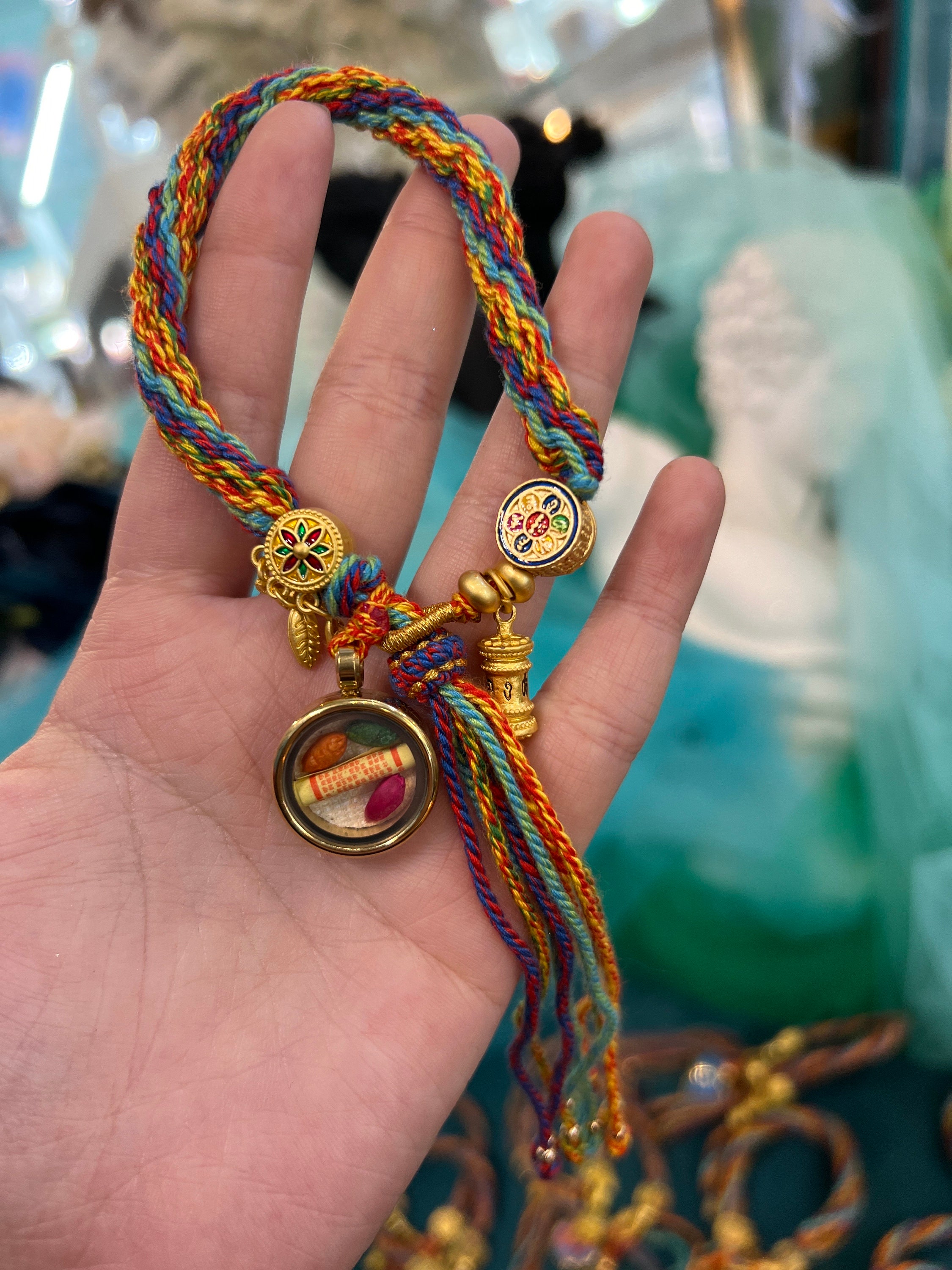 Tibetan Zakiram Goddess of Wealth Thangka Luck Braid String Bracelet 13 ...