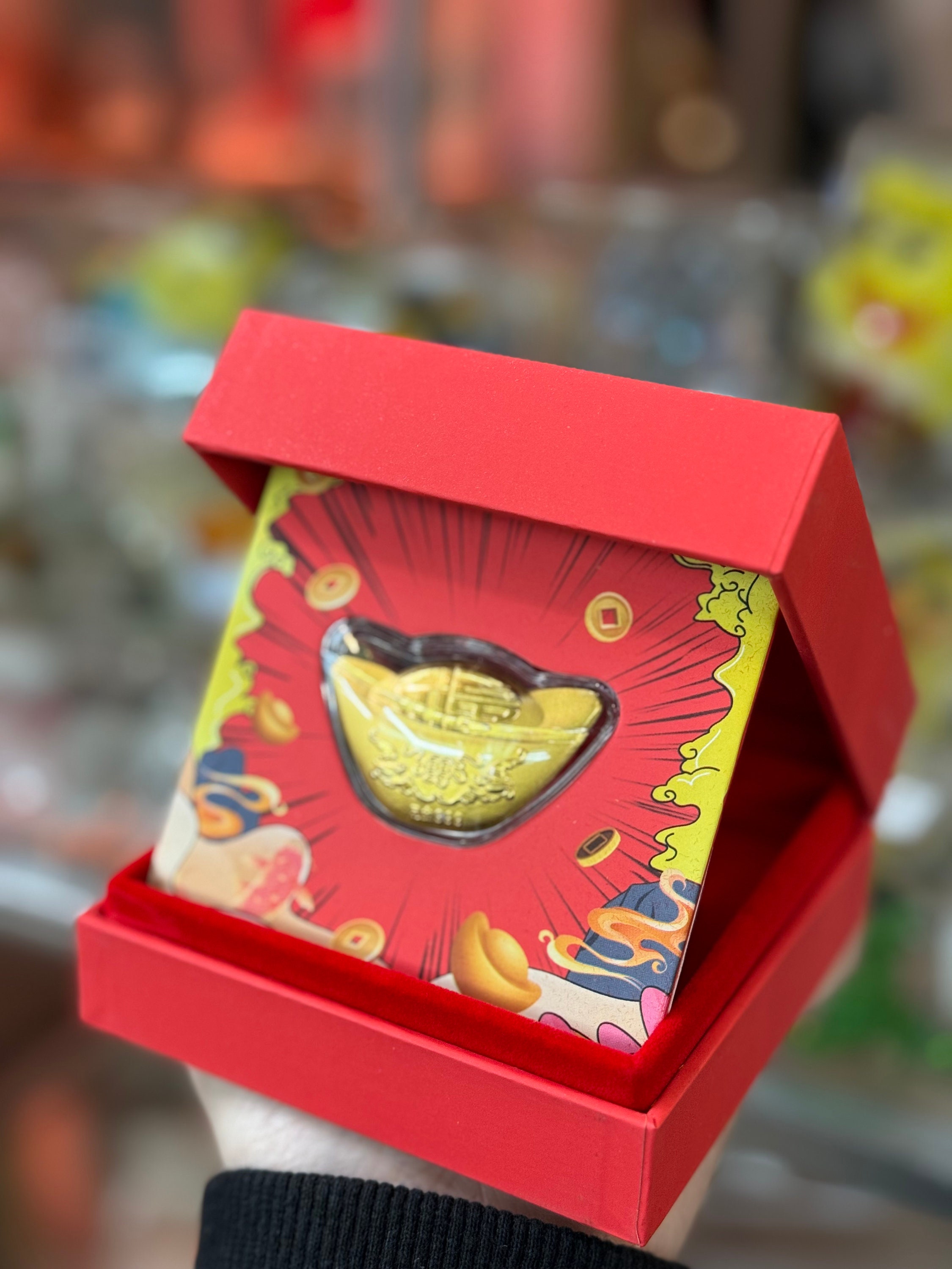 Ingot God of Wealth 24k 999 Gold Foil Lucky Red Box Money Attraction ...