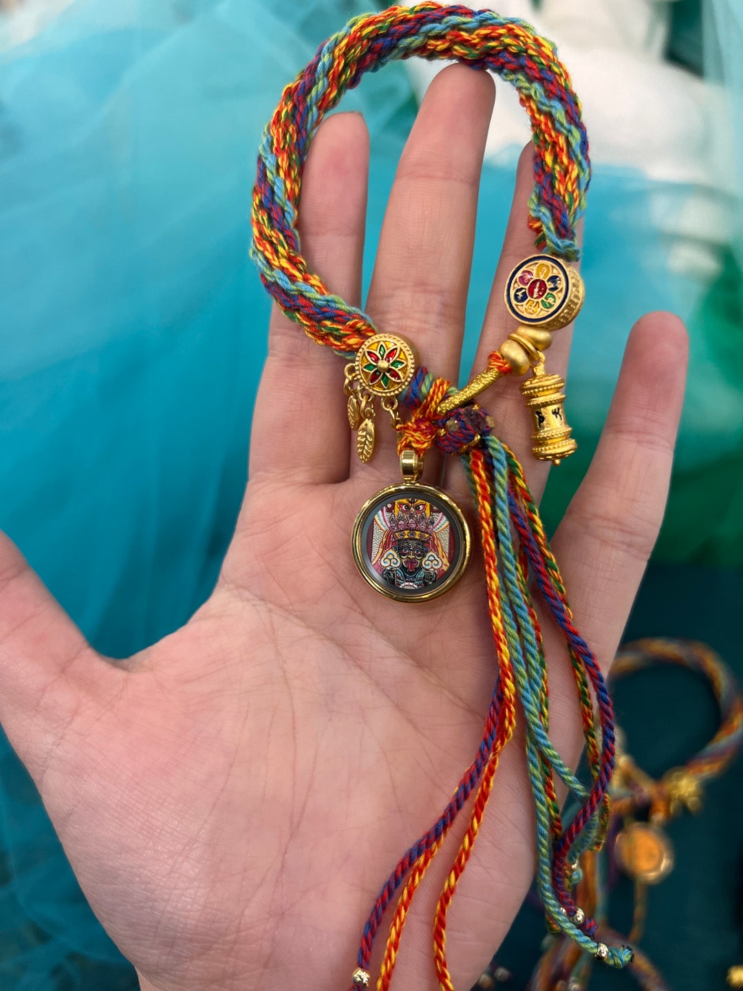 Tibetan Zakiram Goddess of Wealth Thangka Luck Braid String Bracelet 13 ...