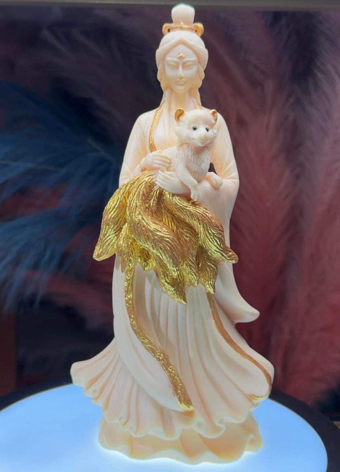 Nine-tailed Fox Goddess Fairy Natural Ivory Fruit Carved Tagua Nut ...