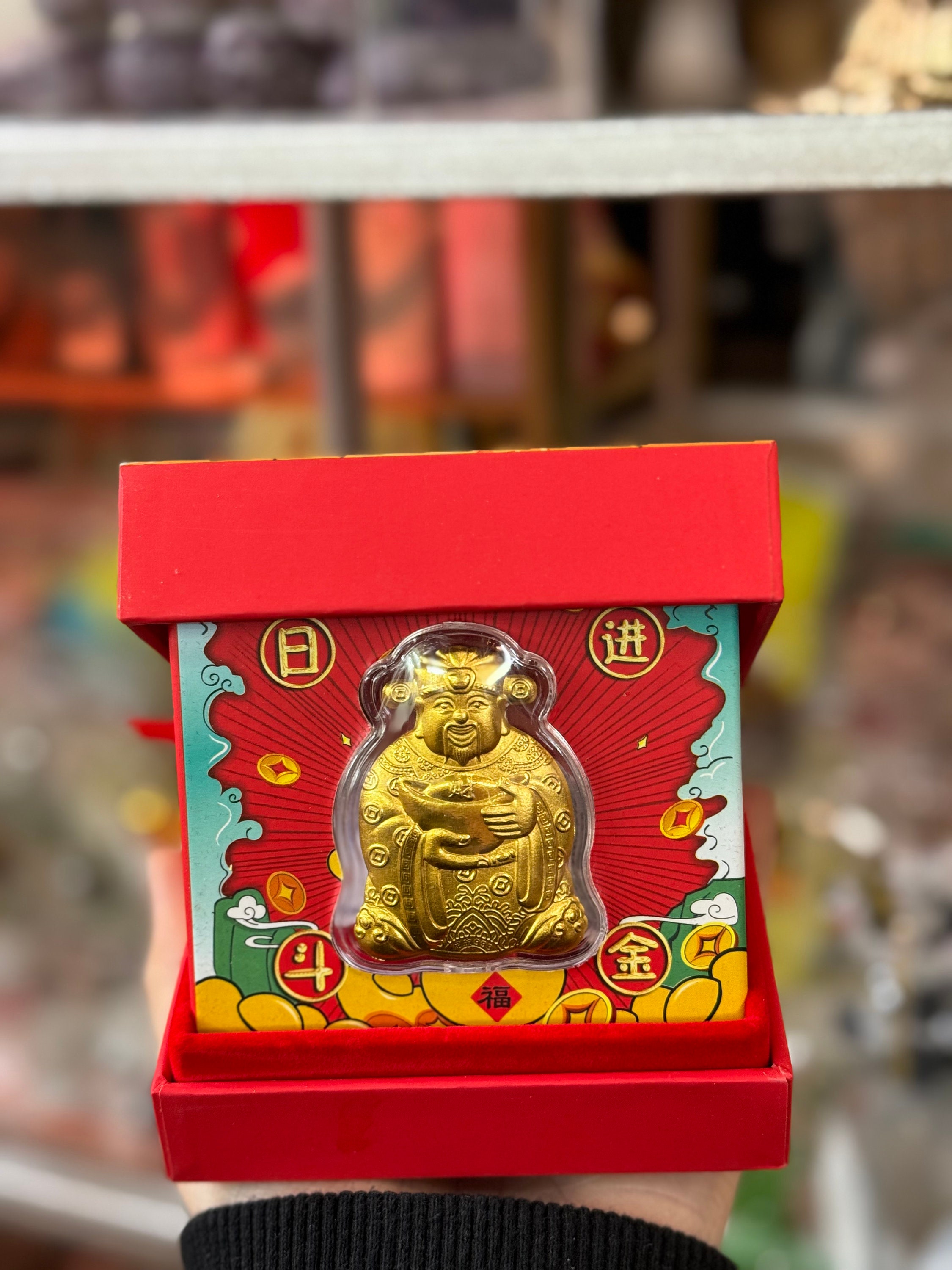 Ingot God of Wealth 24k 999 Gold Foil Lucky Red Box Money Attraction ...