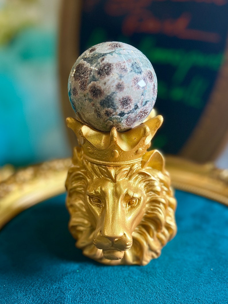 Sphere Holder Stand Display Lion King Gold Painted Crystal Stone ...
