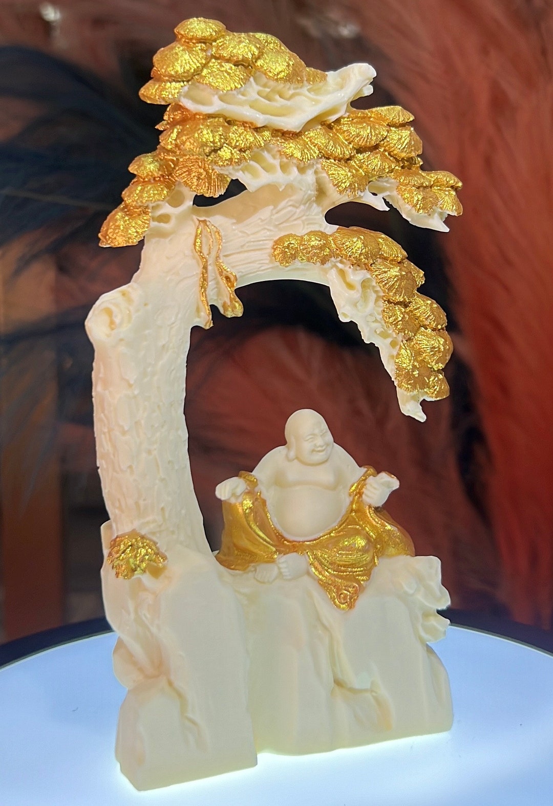 Laughing Buddha Under Tree Natural Ivory Fruit Carved Tagua Nut Ivory ...