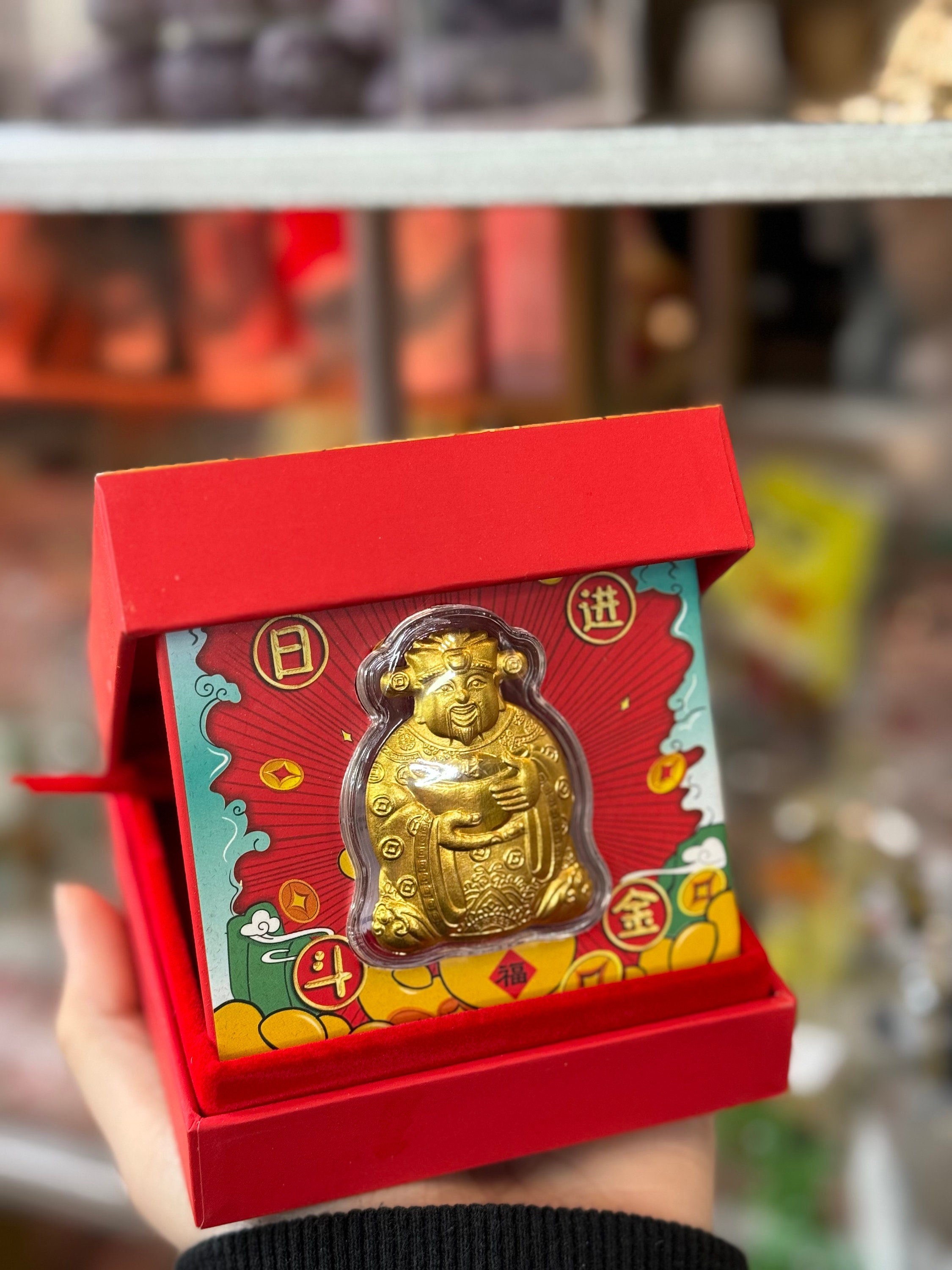 Ingot God of Wealth 24k 999 Gold Foil Lucky Red Box Money Attraction ...