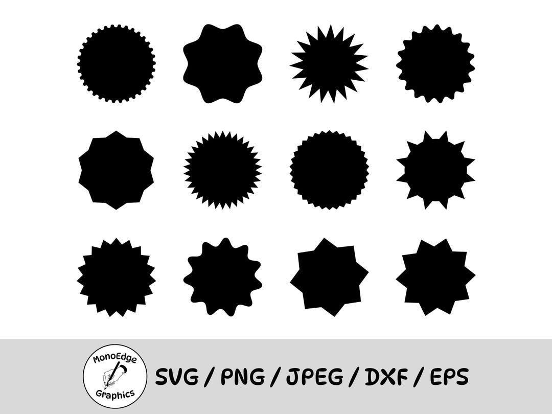 Starburst SVG Bundle, 12 Black Starburst Badges, Sunburst Badge, Star ...