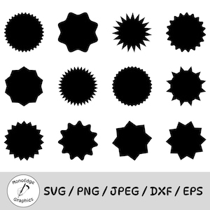Starburst SVG Bundle, 12 Black Starburst Badges, Sunburst Badge, Star ...