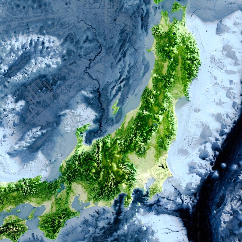 Japan Terrain Relief Map Print atlas Style - Etsy