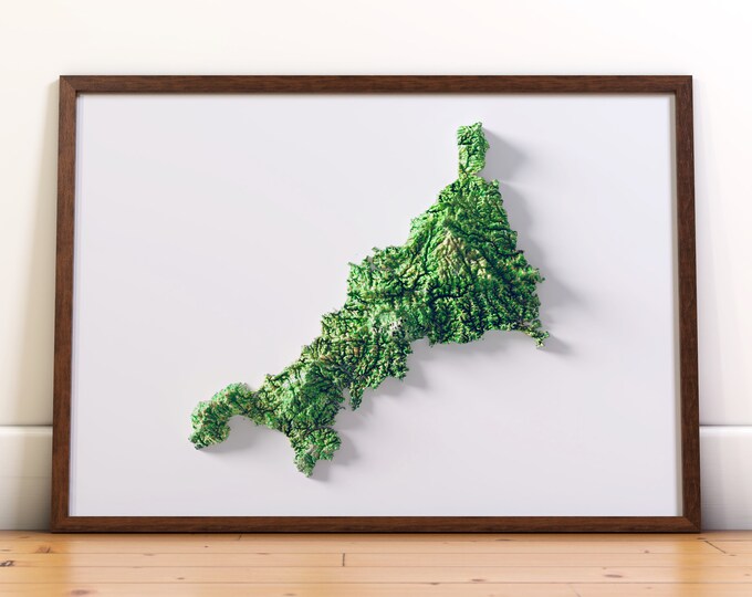 Cornwall UK Relief Map Print - Etsy