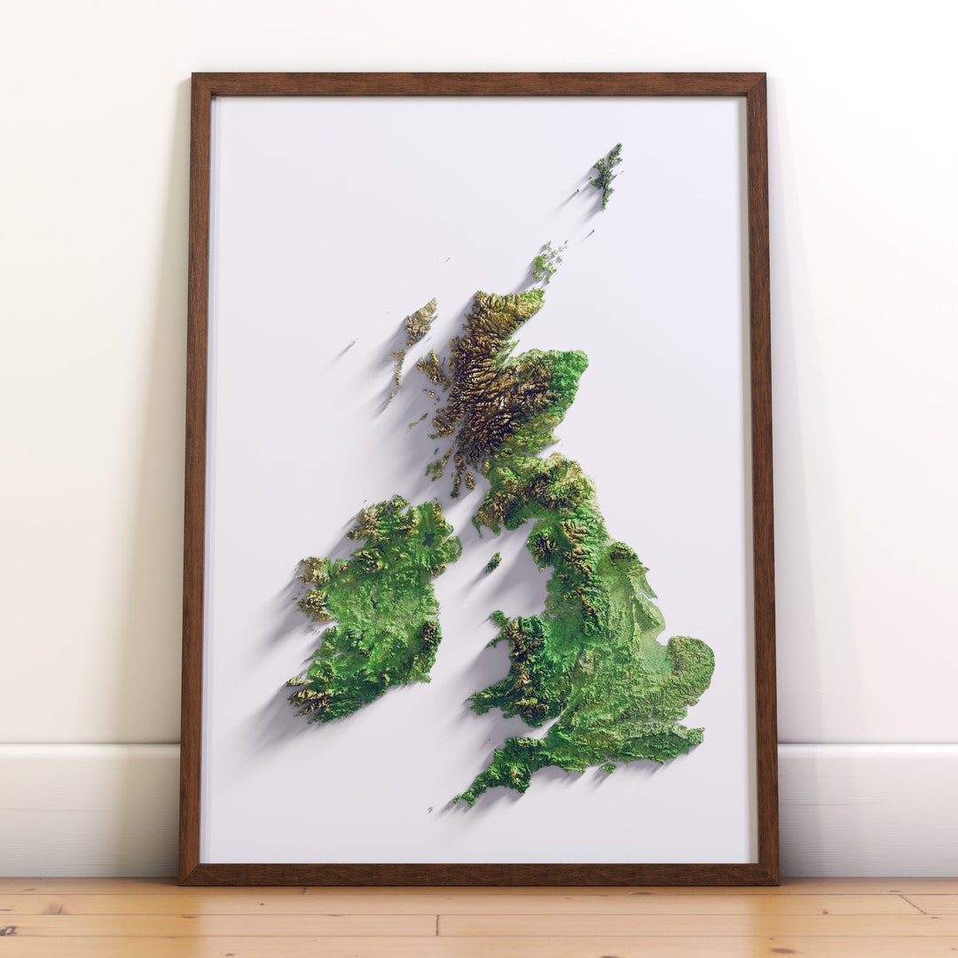 British Isles Terrain Relief Map Print - Etsy