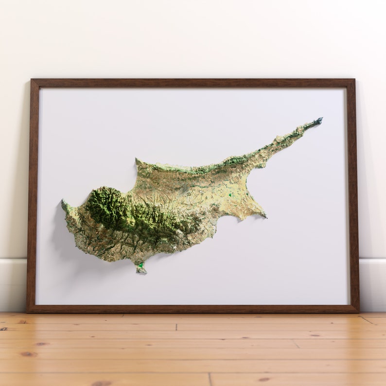 Cyprus Terrain Relief Map Print - Etsy