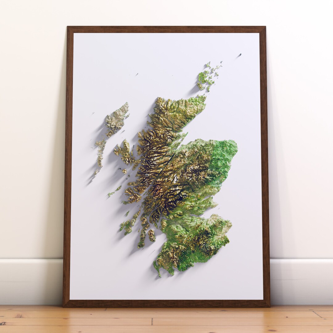 Scotland Terrain Relief Map Print - Etsy UK