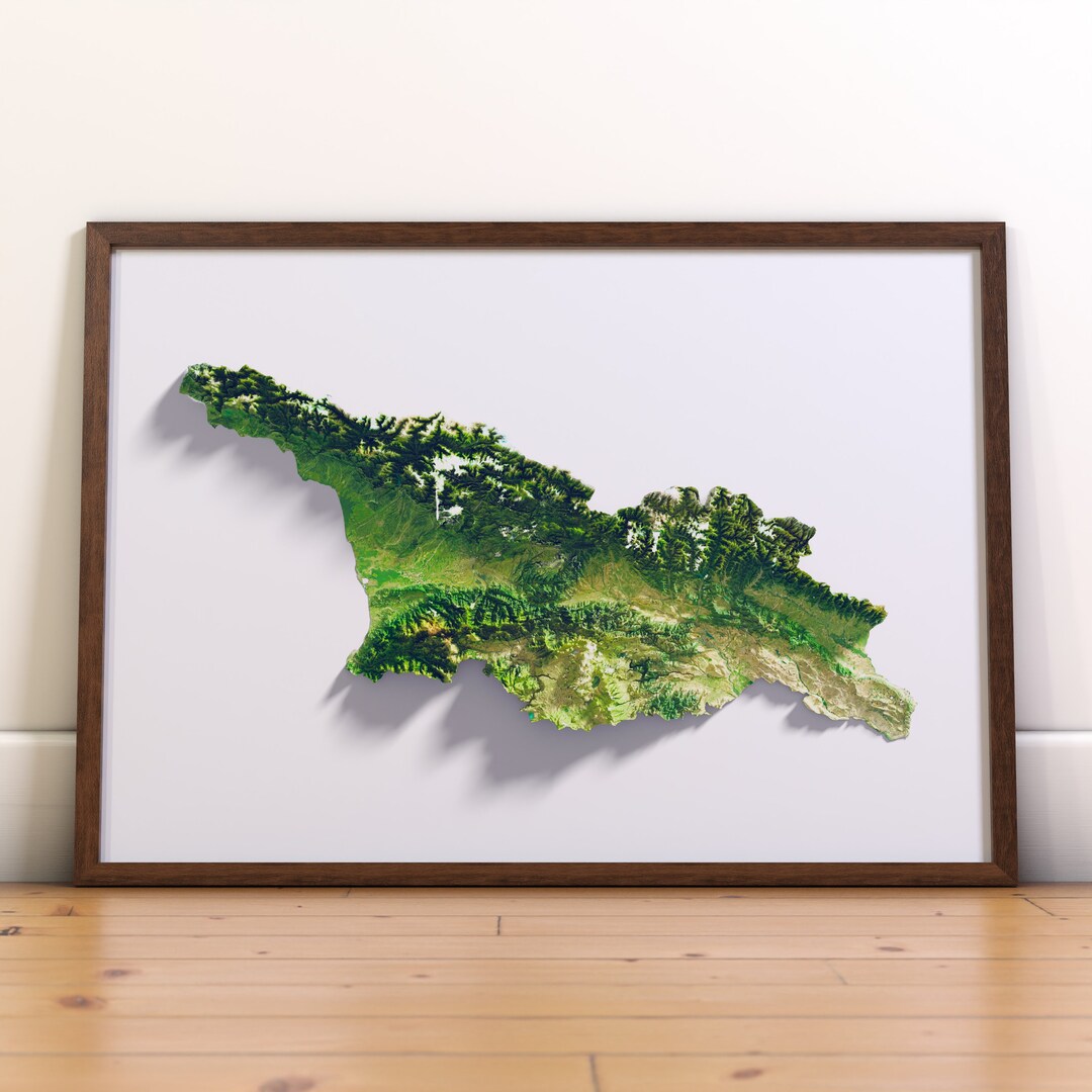 Georgia country Terrain Relief Map Print - Etsy