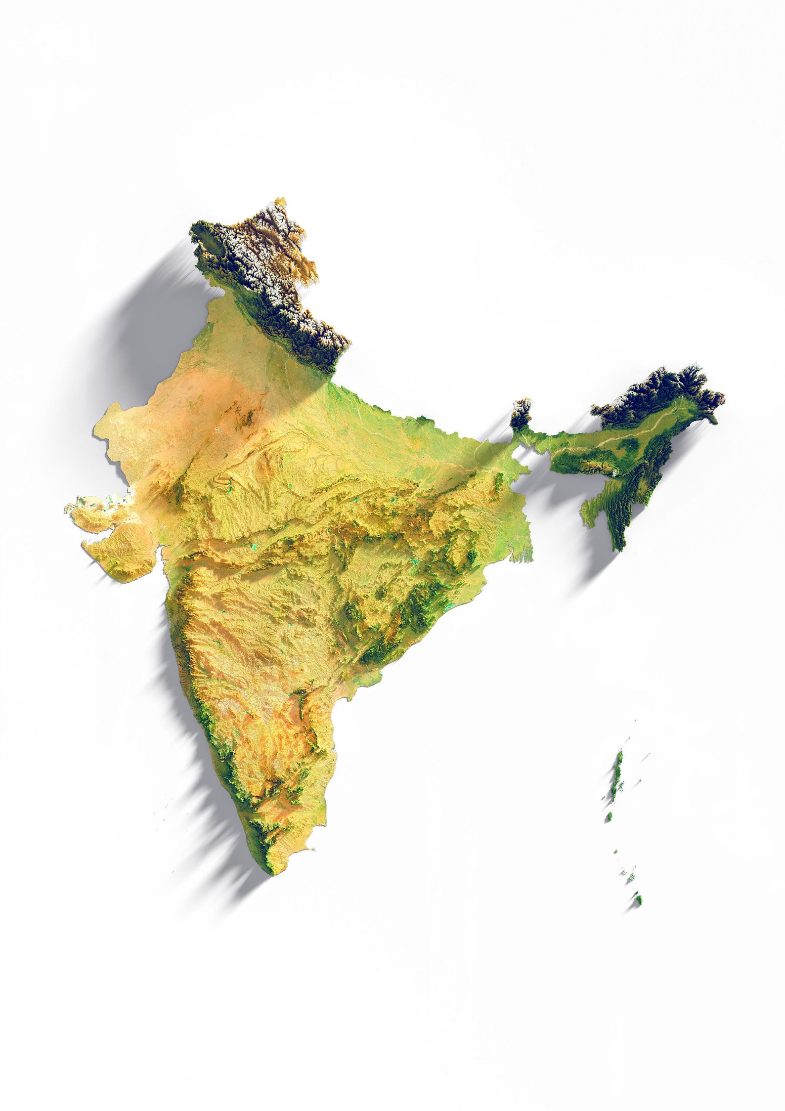 India Terrain Relief Map Print - Etsy Canada