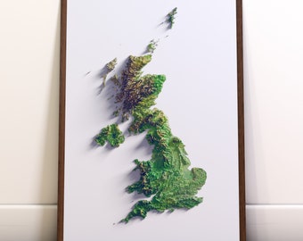 United Kingdom Relief Map Printable Decor - Etsy