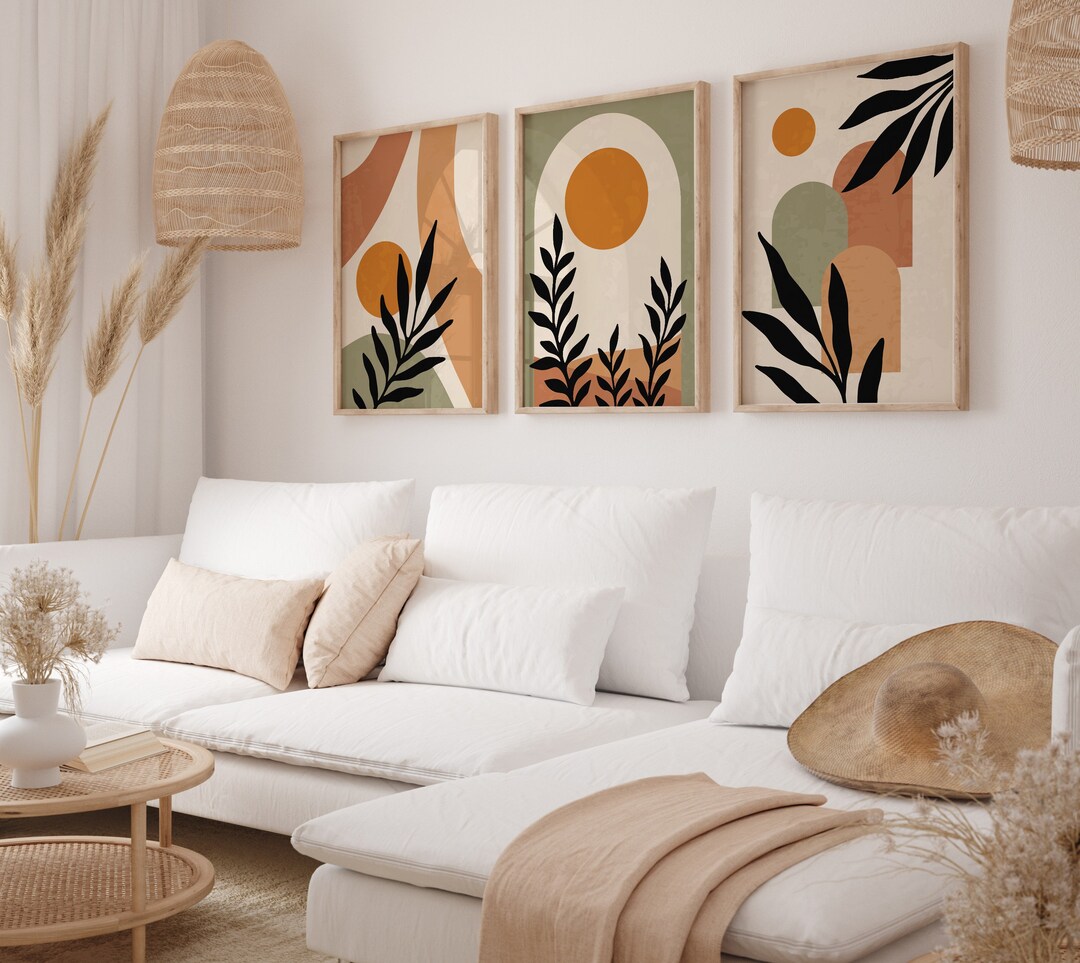 Mid Century Modern Botanical Wall Art, Sage Green Boho Wall Art, Modern ...