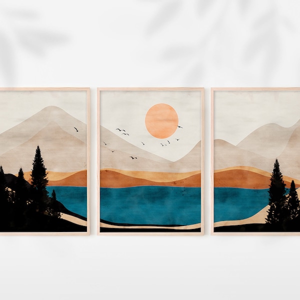 Boho Mountain Wall Art - Etsy