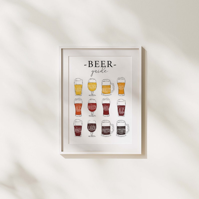 Types of Beer Print, Beer Guide, Beer Poster,beer Gifts, Beer Glasses ...
