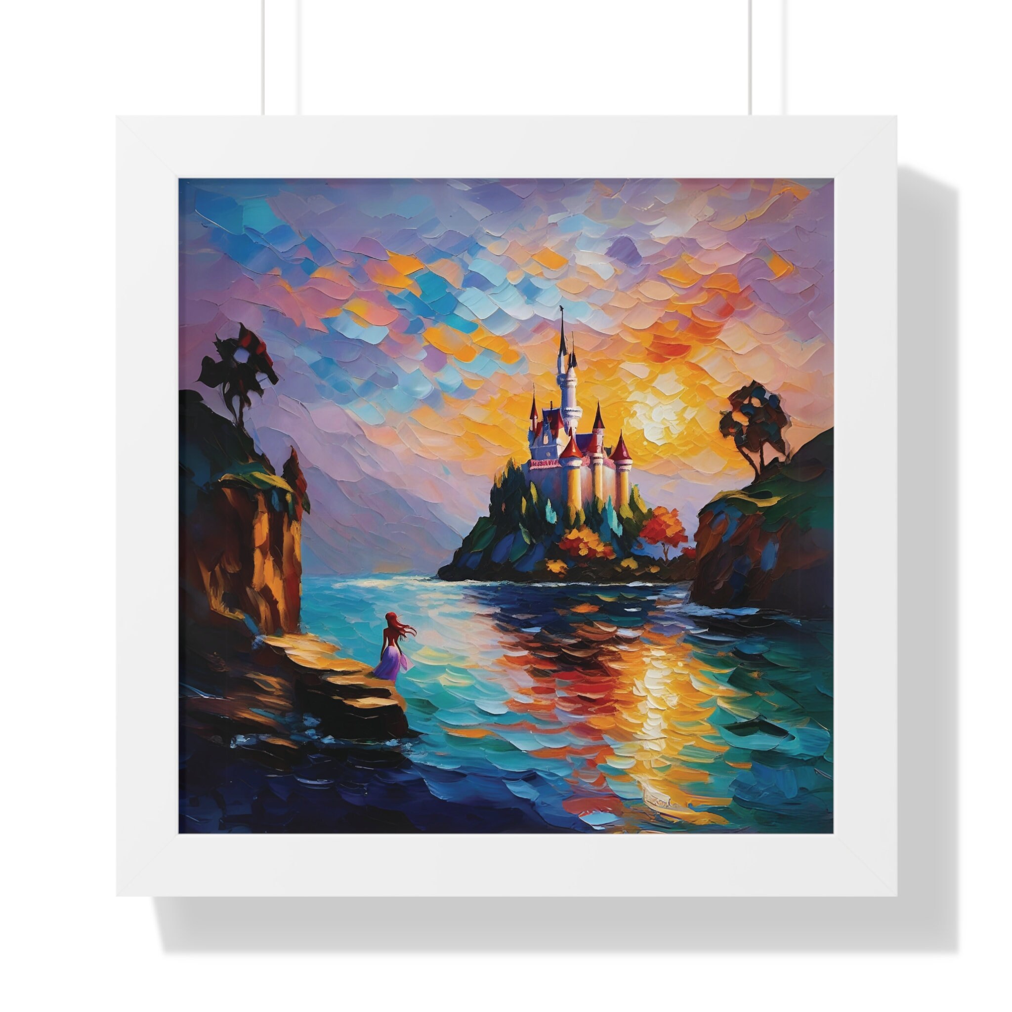 Disney Little Mermaid Castle Framed Wall Art Print, Disney Castle ...
