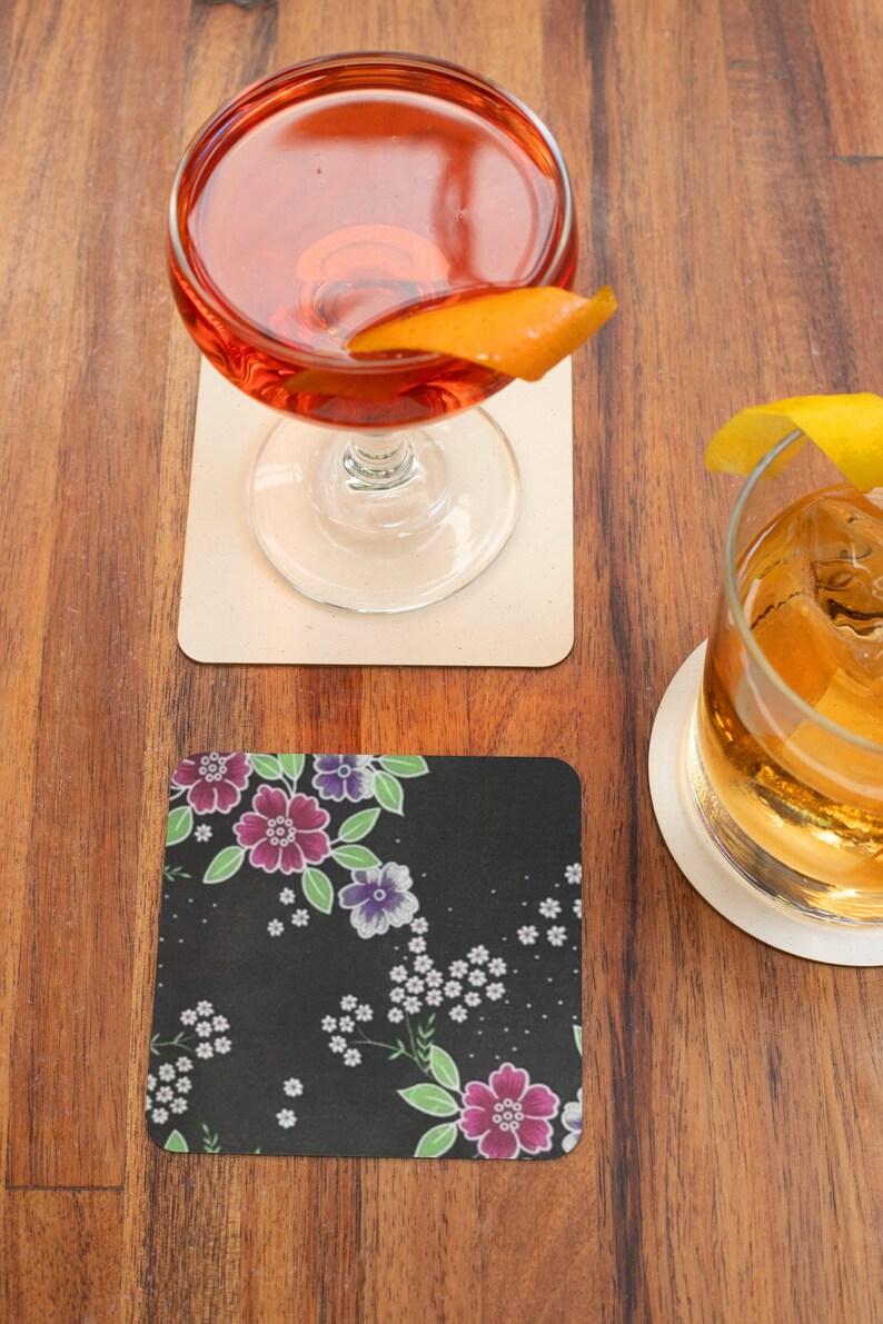 Black Hmong Floral Ntaub Lis Loos Cork Coaster Set Coasters - Etsy
