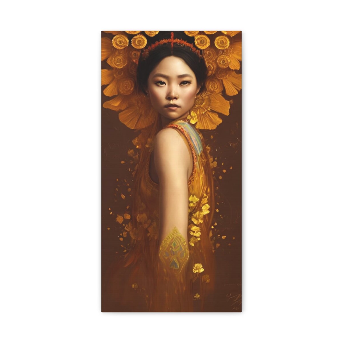Hmong Asian Golden Poppy Flower Girl Wall Art Print on Canvas, Asian ...