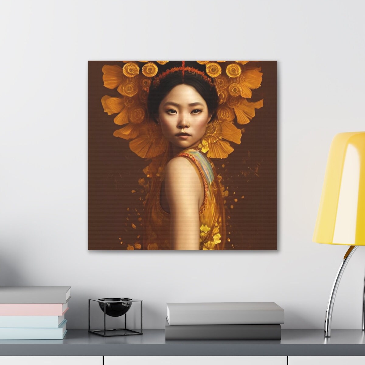 Hmong Asian Golden Poppy Flower Girl Wall Art Print on Canvas, Asian ...