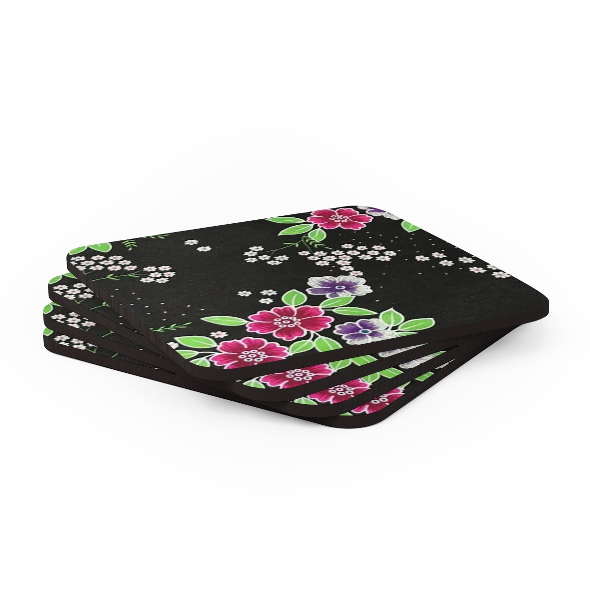 Black Hmong Floral Ntaub Lis Loos Cork Coaster Set Coasters - Etsy