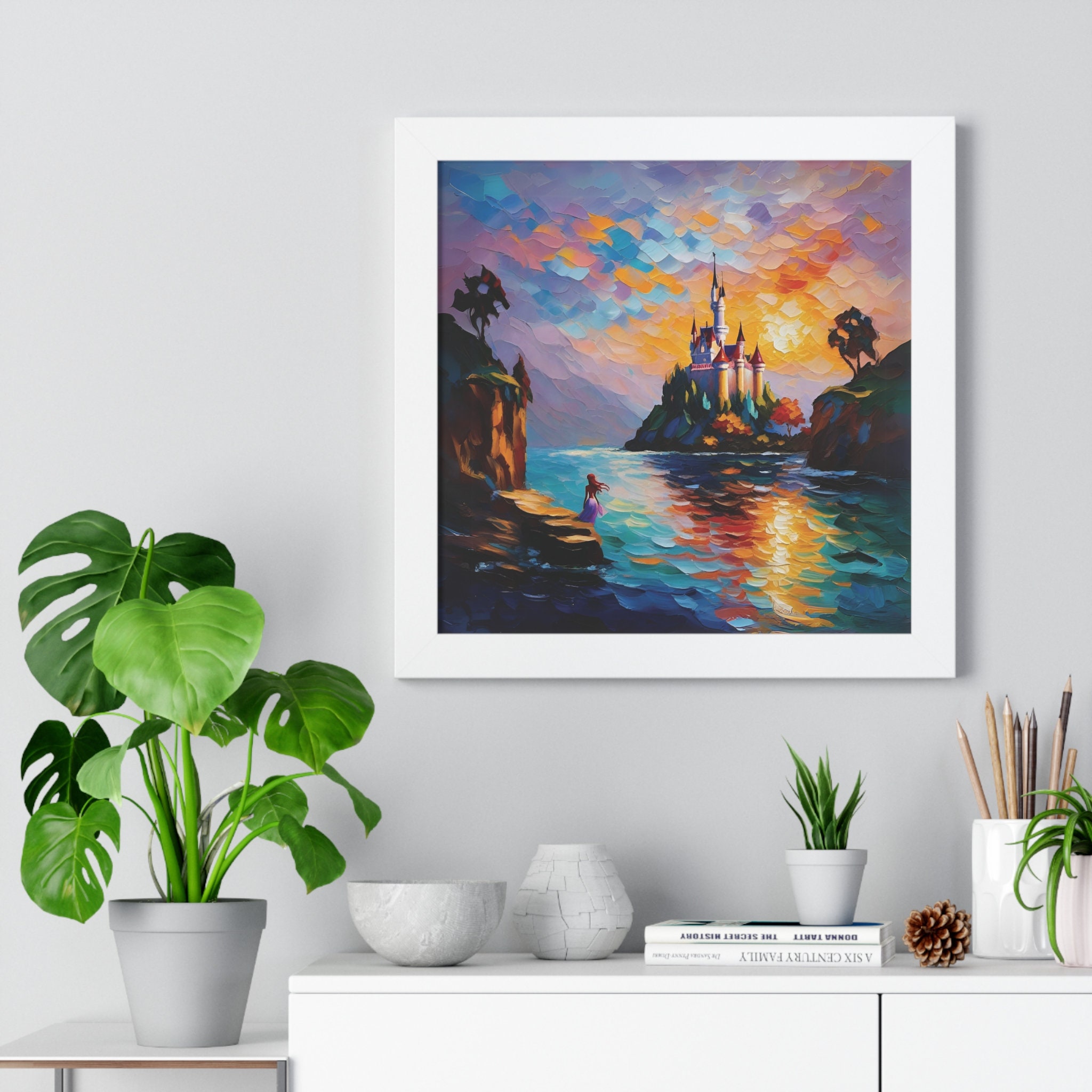 Disney Little Mermaid Castle Framed Wall Art Print, Disney Castle ...