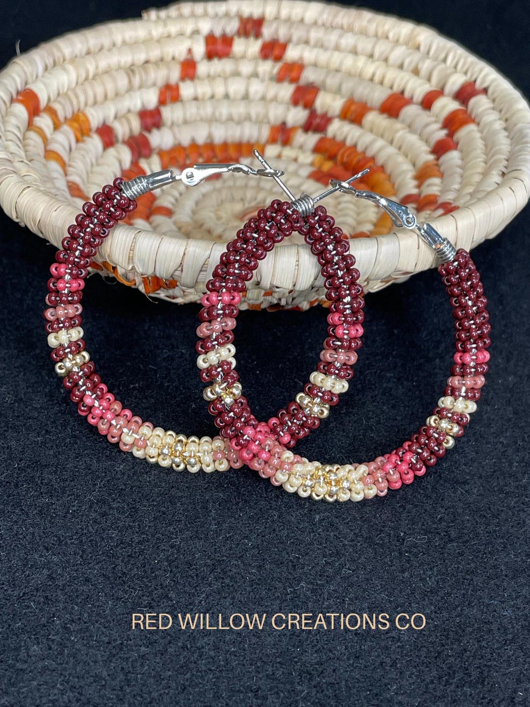 Native American Made Beaded Hoop Earrings, Brown Seed Beads, 2 Inch - Etsy