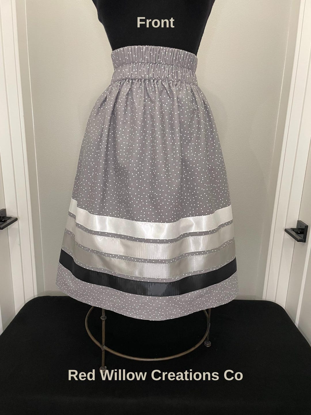 Native American Made Ribbon Skirt: Gray Cotton, Below the Knee, Satin ...