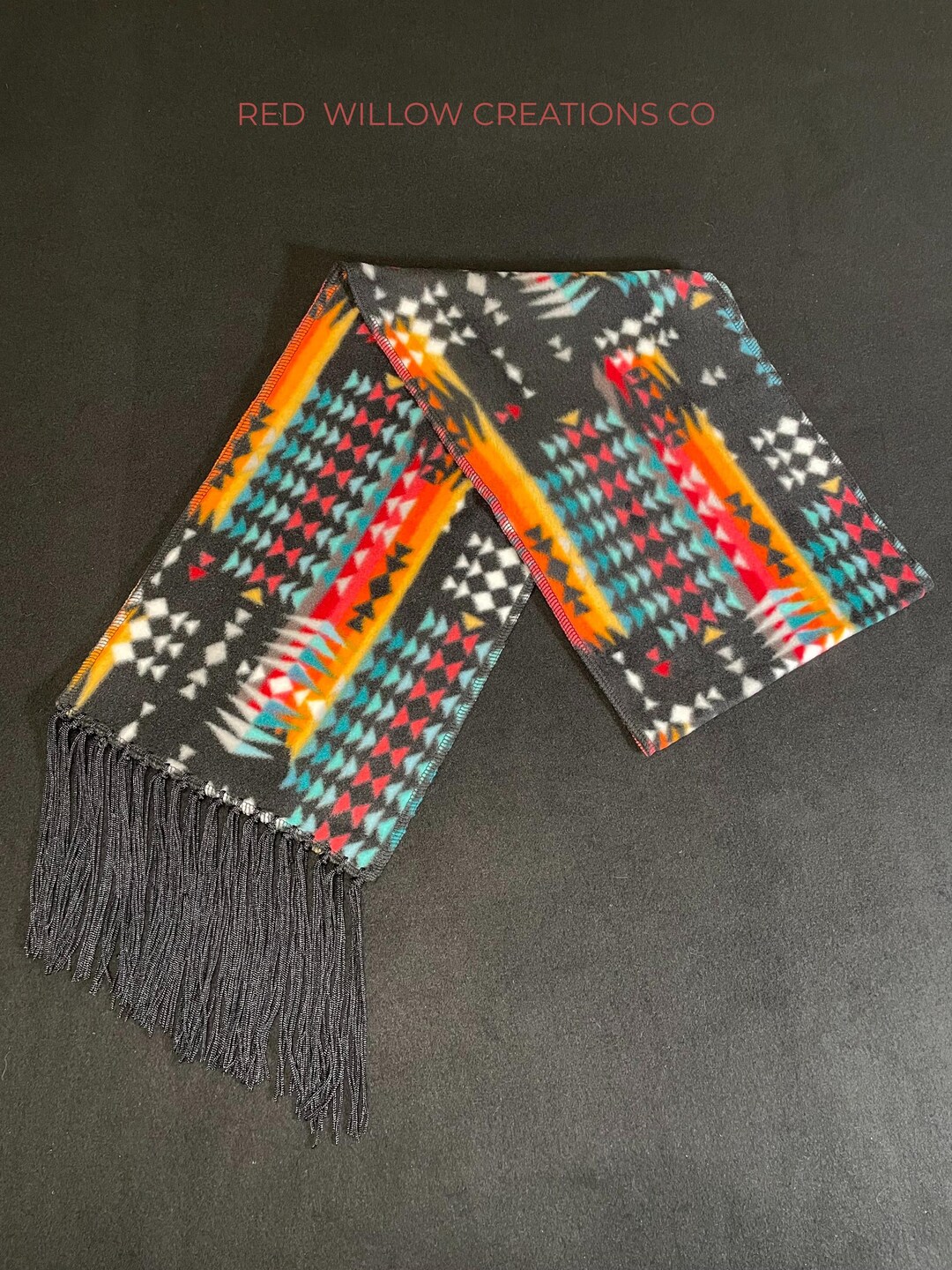 Native American Print Fleece Scarf With Black Fringe - Etsy