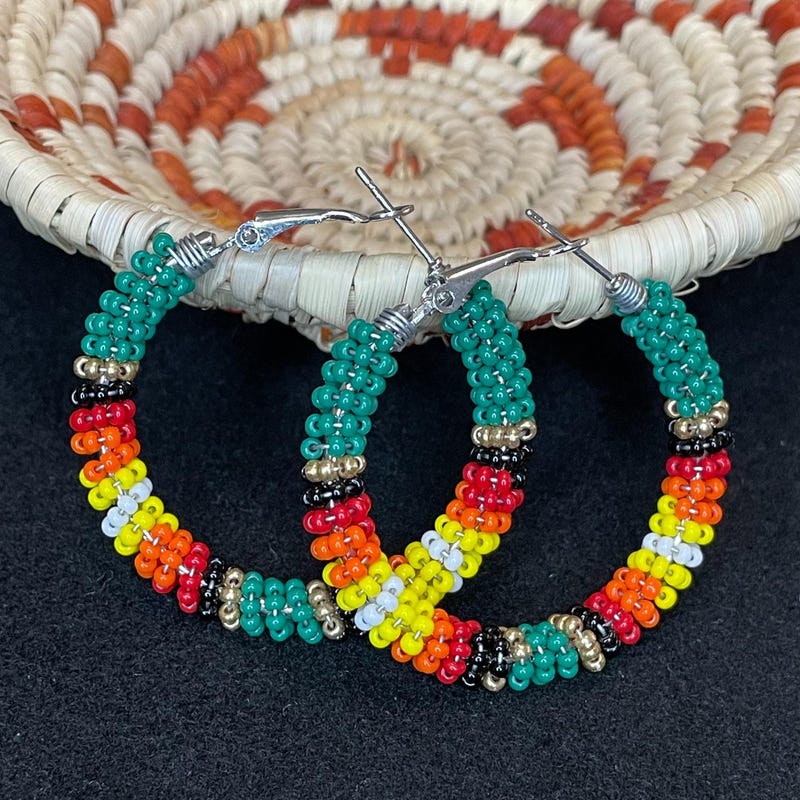 Native Wrapped Bead Hoops - Etsy