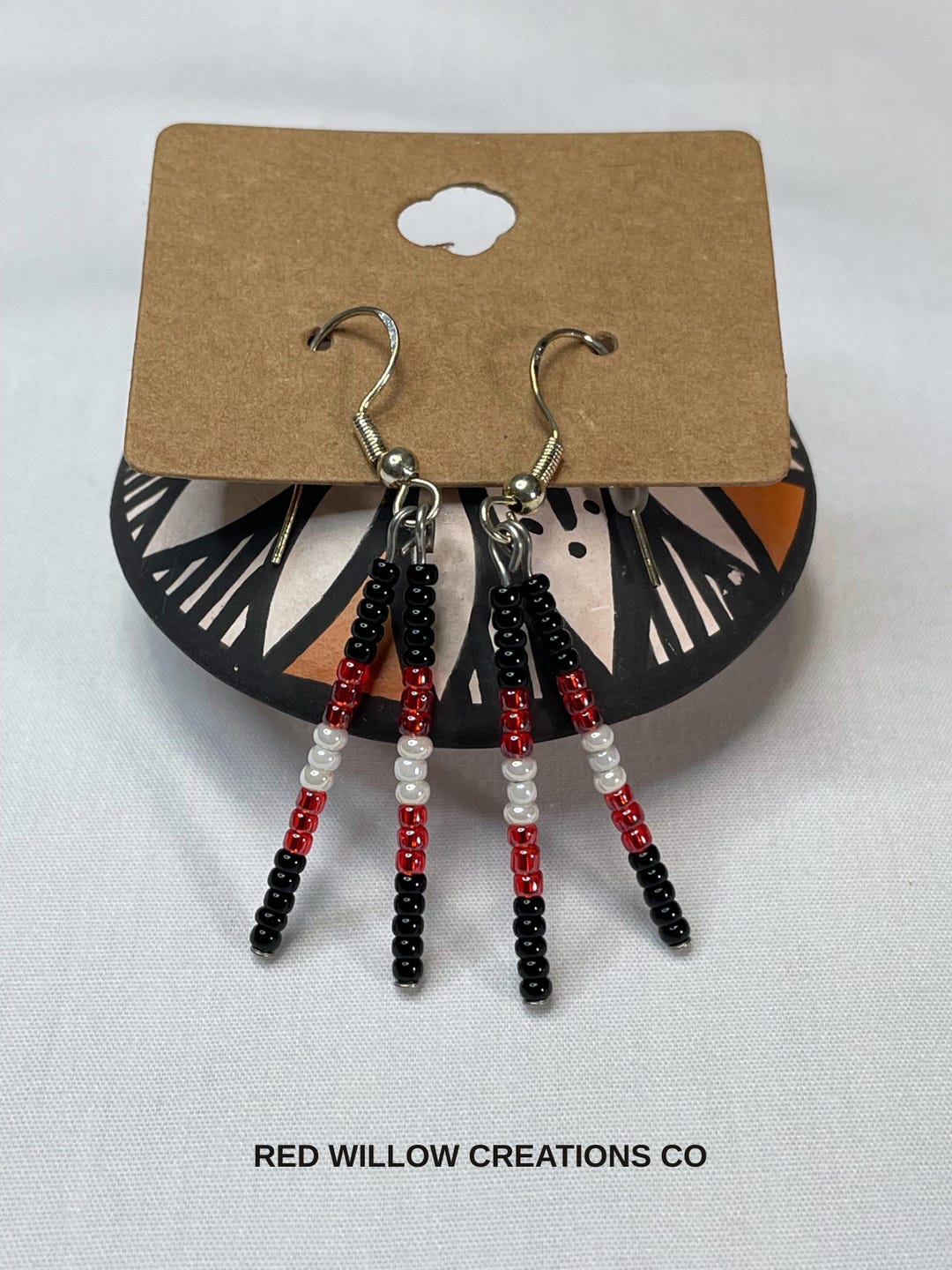 Native American Made 2 Strand 1 Inch Beaded Dangle Earrings. Black ...