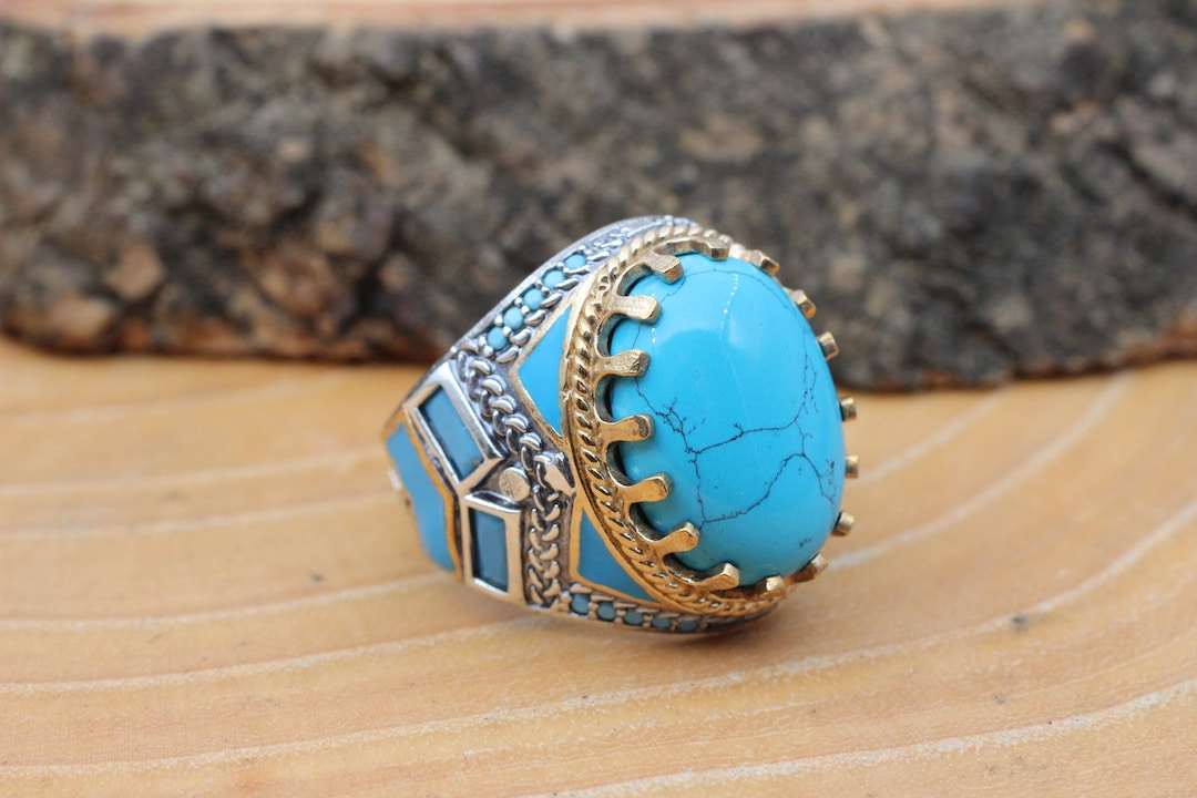 Turquoise Men Ring, Handmade Men Ring, Ottoman Men's Ring, 925 Sterling ...