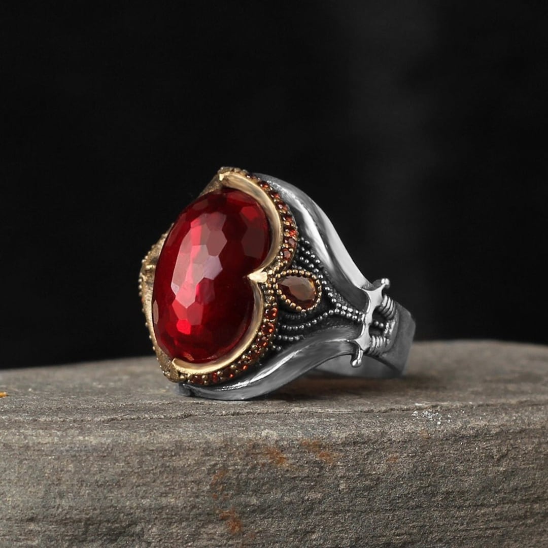 Ruby Men's Ring, Handmade Mens Ring, Ottoman Mens Ring, 925 Sterling ...