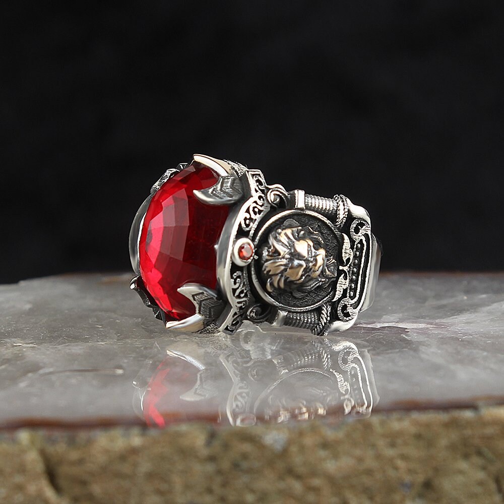 Ruby Ring Handmade Mens Ring Ruby Men Ring Lion Mens Ring - Etsy