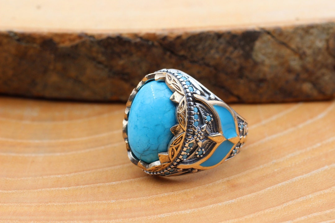 Turquoise Men Ring, Handmade Men Ring, Ottoman Men's Ring, 925 Sterling ...